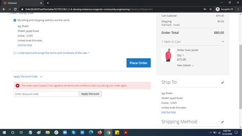 Checkout Error Message The Order Wasnt Placed First Agree To Terms And Conditions Then Try