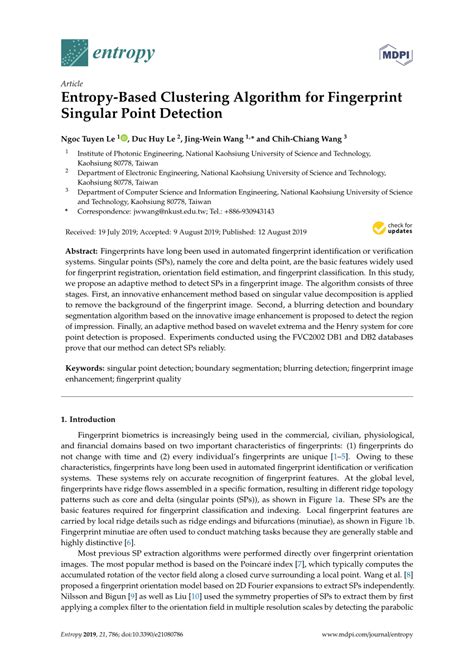 Pdf Entropy Based Clustering Algorithm For Fingerprint Singular Point