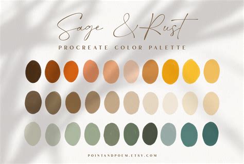 Procreate Color Palette Color Swatches Sage And Rust Warm Retro