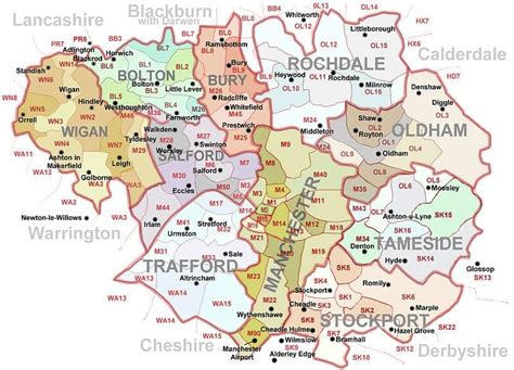 Greater Manchester Postcodes Manchester Map Greater Manchester Map Map