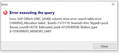 solved error sap dbtech jdbc [2048] column store error sap