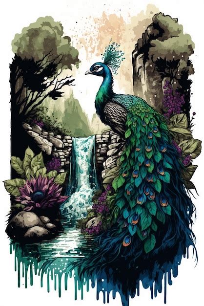Premium Photo Watercolor Painting Of A Great Peacock