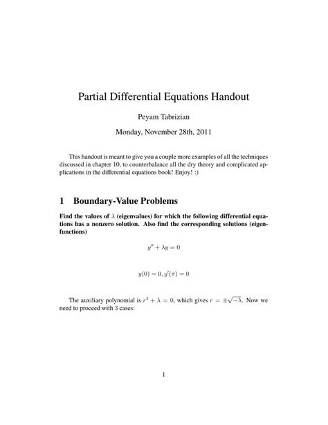 PDF Partial Differential Equations Handout University Of Peyam Math Fa Handouts PDE Pdf