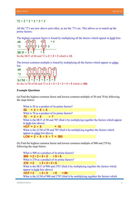 Highest Common Factor And Lowest Common Multiple Docx