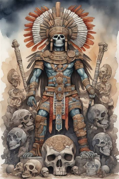 Mictlantecuhtli The Ancient Aztec God Of The Underworld Above A Pile
