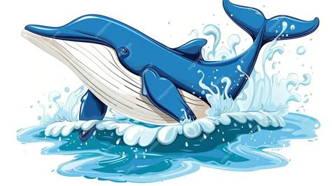 Blue Whale Cartoon Jumping Out Of The Water Premium Ai Generated Image