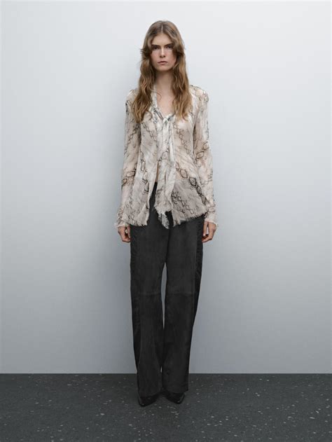 Cămașă Vaporoasă Cu Eșarfă și Animal Print · Fildeș · Cămăși Massimo