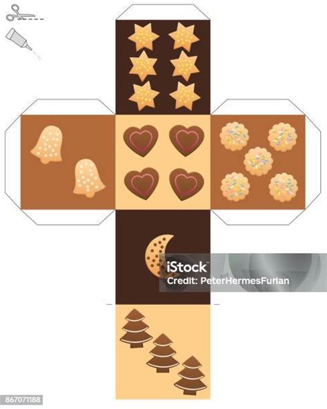 Template Dadu Kue Natal Dari Kubus Dengan Kue Dan Roti Jahe Alihalih Mata Dadu Ilustrasi Vektor
