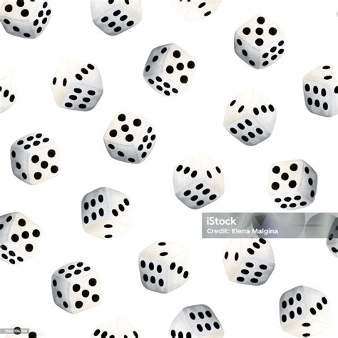 하얀 도박 깍둑썰기 큐브 취미와 테이블 게임 디자인을 위한 흰색 배경에 수채화 원활한 패턴 가능성에 대한 스톡 벡터 아트 및 기타 이미지 가능성 검은색 굴리기