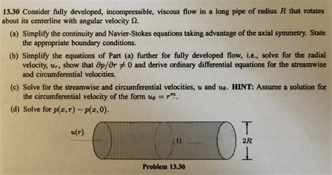Solved Consider Fully Developed Incompressible Chegg