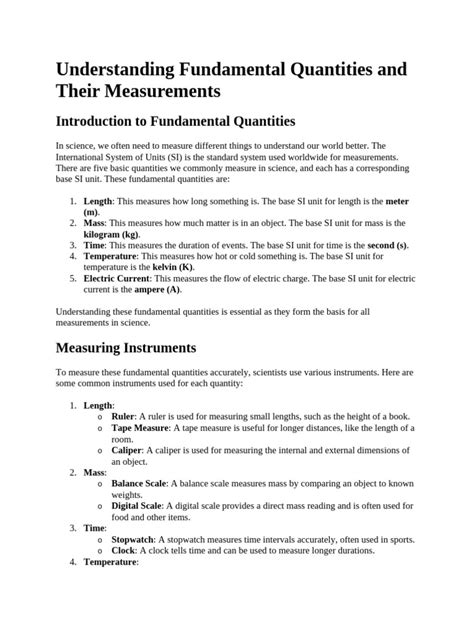 Understanding Fundamental Quantities And Their Measurements Pdf