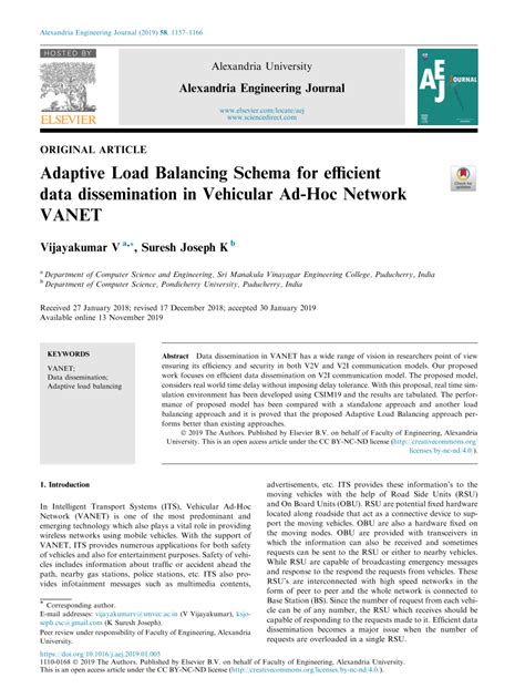 Pdf Adaptive Load Balancing Schema For Efficient Data Dissemination In Vehicular Ad Hoc