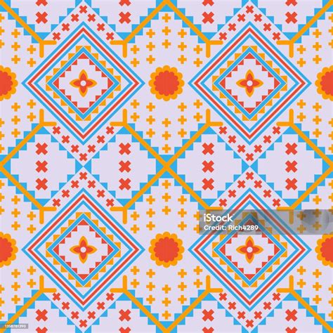 정사각형 직물 무늬 동양 민족 전통 디자인 패턴 직물 꽃 사각형 기하학적 원활한 민족 배경 카펫 벽지 의류 포장 바틱 벡터 일러스트레이션 0명에 대한 스톡 벡터 아트 및