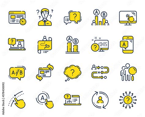 ux line icons set of ab testing journey path map and question mark