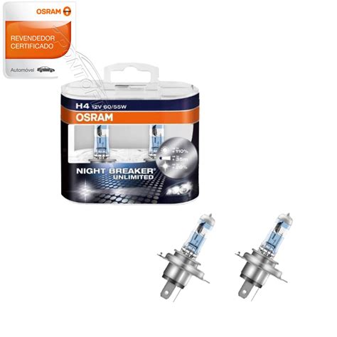 Lampada Osram Night Breaker Unlimited H4 Par Farol 110%+ Luz - R$ 102 ...