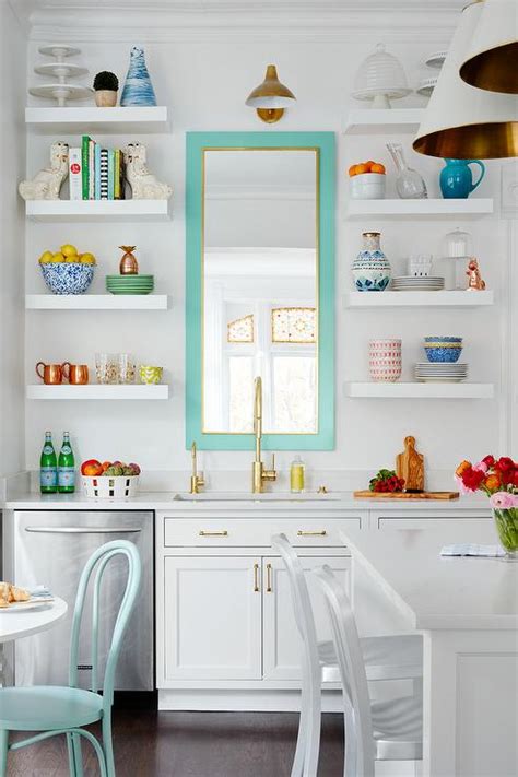 Tall Turquoise Mirror Over Sink Contemporary Kitchen