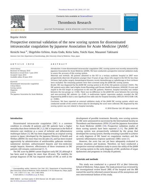 Pdf Prospective External Validation Of The New Scoring System For Disseminated Intravascular