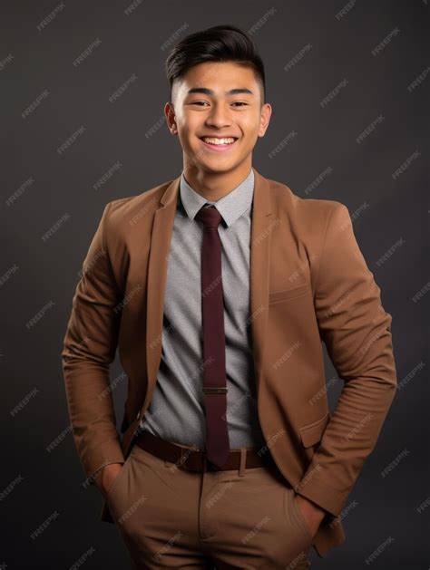 Premium Photo Smiling Young Man Of Asian Descent Dressed In Suit On