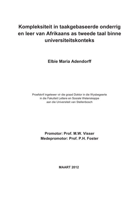 Pdf Kompleksiteit In Taakgebaseerde Onderrig En Leer Van Afrikaans As