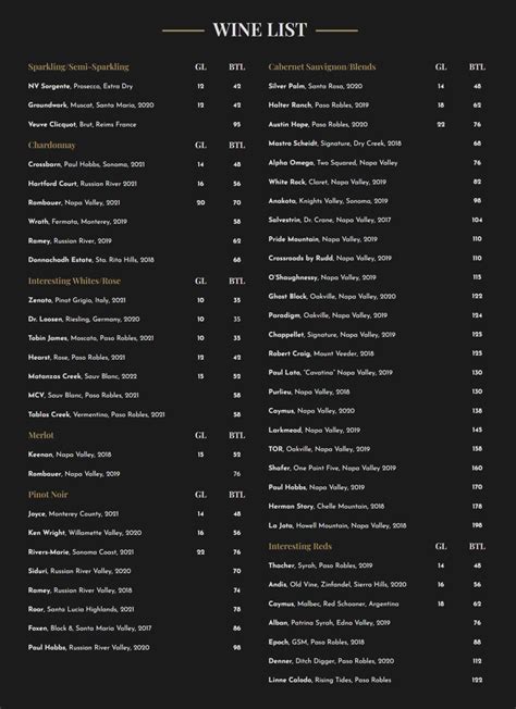 Wine Menu 13 Prime Steakhouse Clovis Premiere Steakhouse