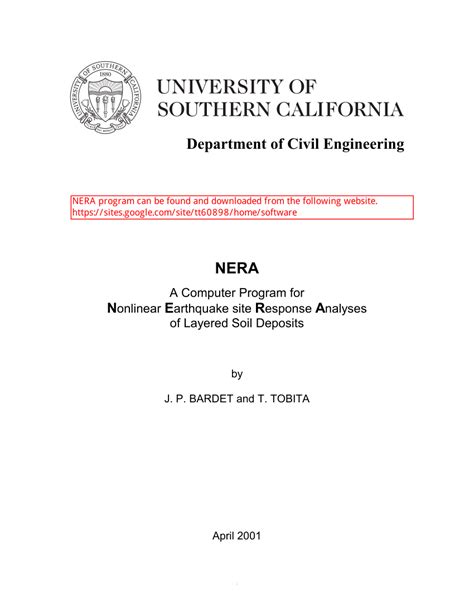 Pdf Nera A Computer Program For Nonlinear Earthquake Site Response