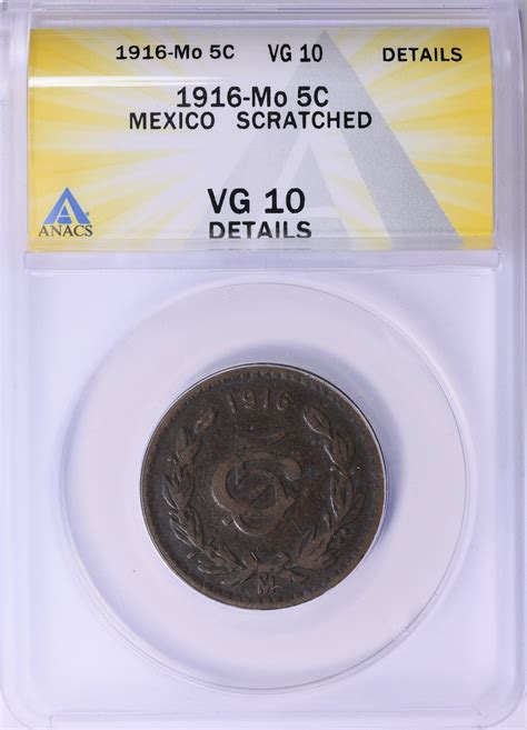 Mexico 1916 Mo 5 Centavos Km 422 Anacs Vg 10 Details Item 1786920