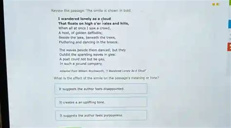 Review The Passage The Simile Is Shown In Bold I Wandered Lonely As A