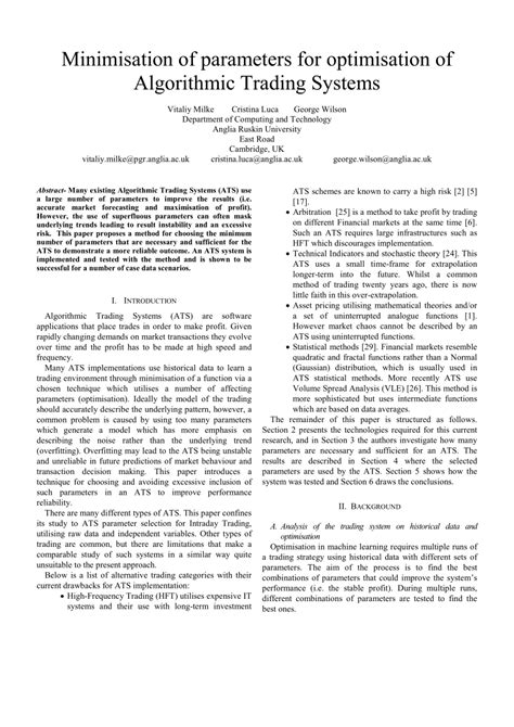pdf minimisation of parameters for optimisation of algorithmic