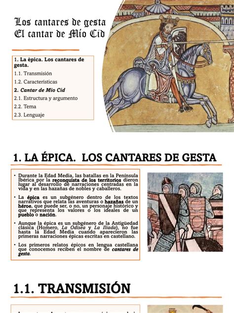 Cantares De Gesta Y El Cantar De Mio Cid Pdf Poesía épica