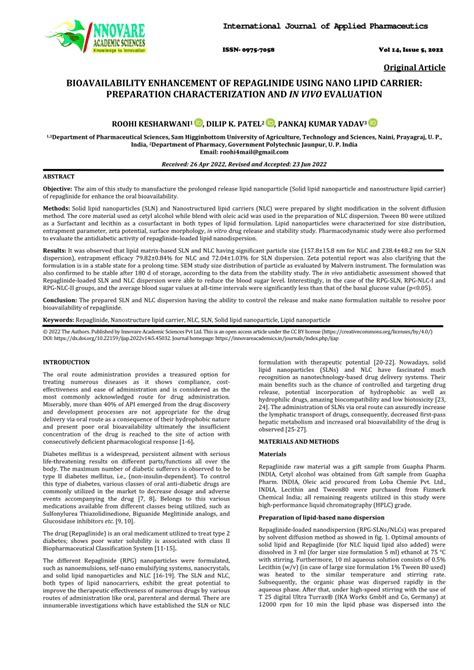 Pdf Bioavailability Enhancement Of Repaglinide Using Nano Lipid Carrier Preparation