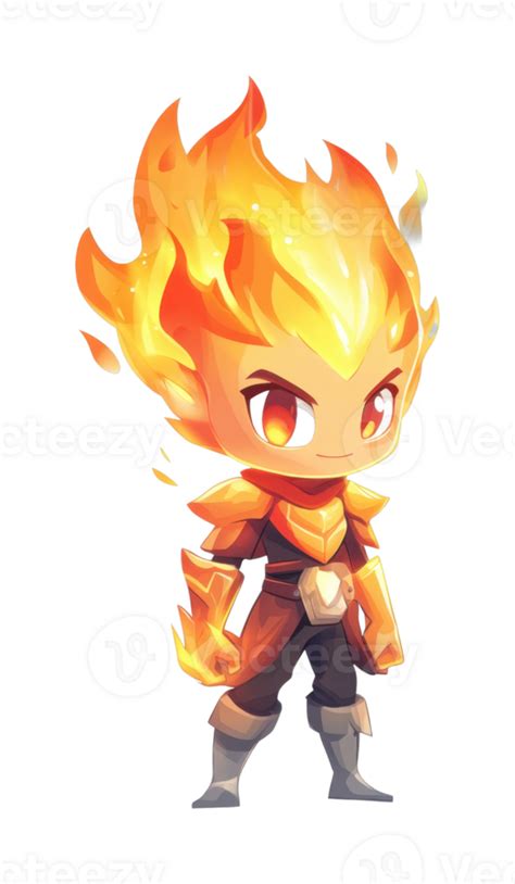 Chibi Fire Elemental Warrior With Flame Hair And Armor 67615650 Png