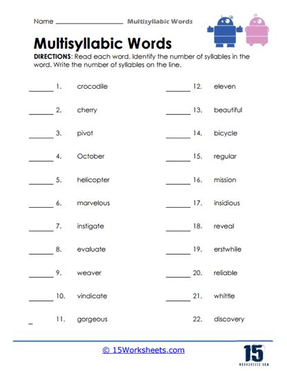 Multisyllabic Words Worksheets 15