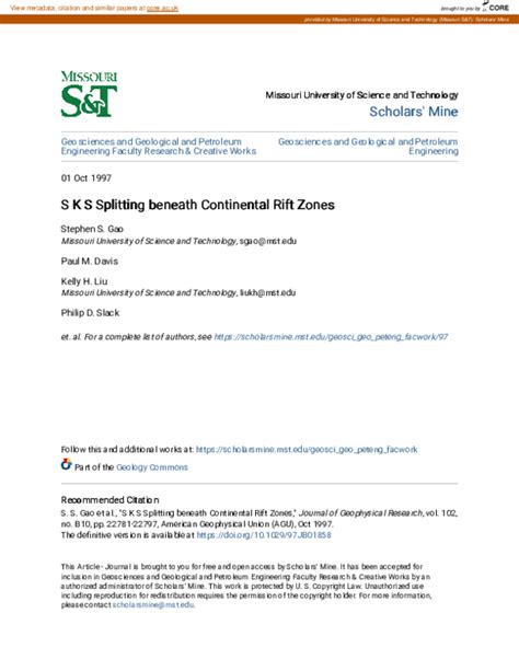 Pdf Sks Splitting Beneath Continental Rift Zones
