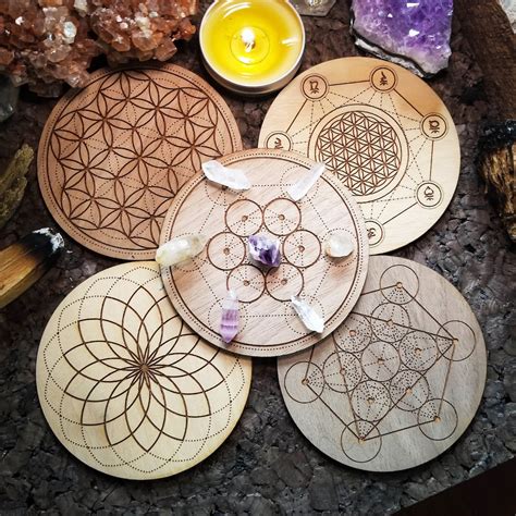 Wooden Crystal Grids Sacred Geometry Crystal Display Engraved