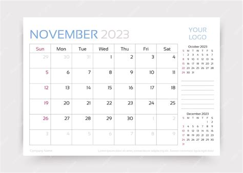 Calendario De Noviembre De 2023 Año Plantilla De Planificador Mensual