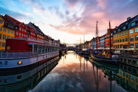 Sunset At Nyhavn Copenhagen Denmark Desktop Wallpaper