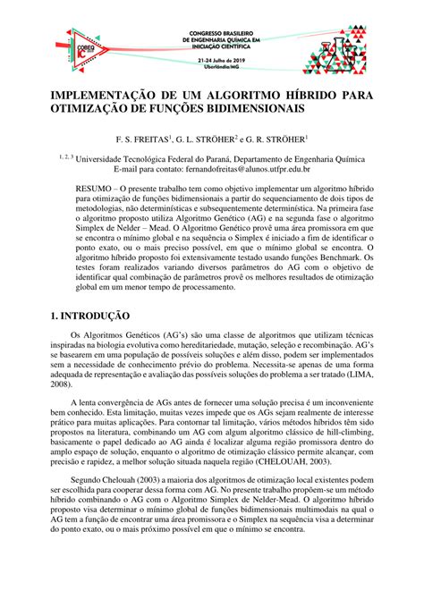 Pdf ImplementaÇÃo De Um Algoritmo HÍbrido Para OtimizaÇÃo De FunÇÕes