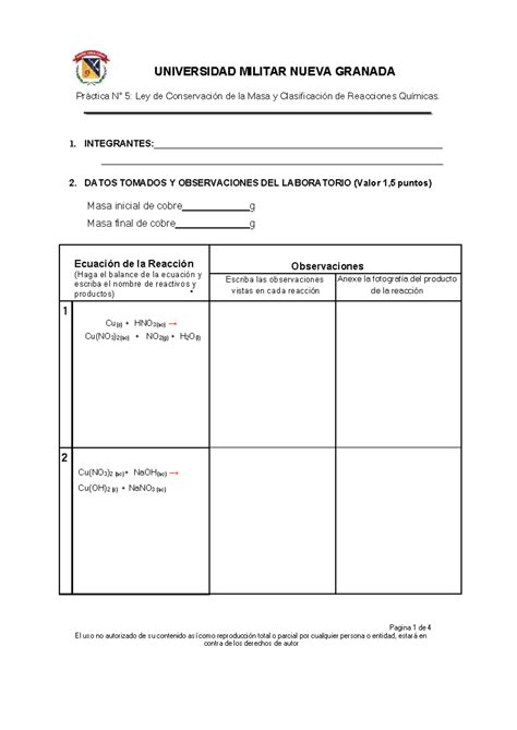 Práctica 5ley De La Conservación De La Materia Pagina 1 De 4 El Uso