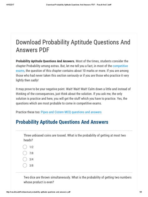 Probability Aptitude Questions And Answers Pdf Test Assessment