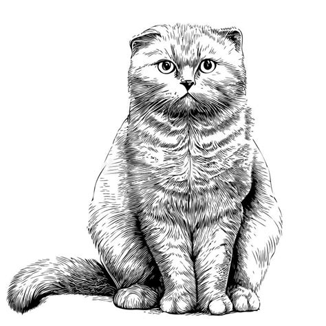 Scottish Fold Cat Hand Drawn Sketch In Doodle Style Vector Illustration