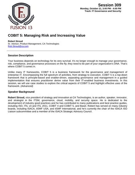 Pdf Cobit 5 Managing Risk And Increasing Downloads Fusion13 Pdf