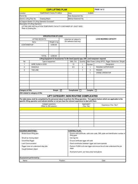 Lifting Plan Template Portacamp Container 20 East Side 1 Pdf
