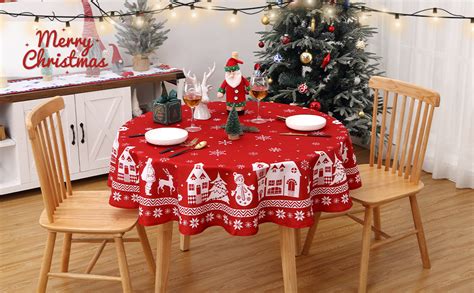 Royrow Red Round Christmas Tablecloth 60 Inch Table Cover