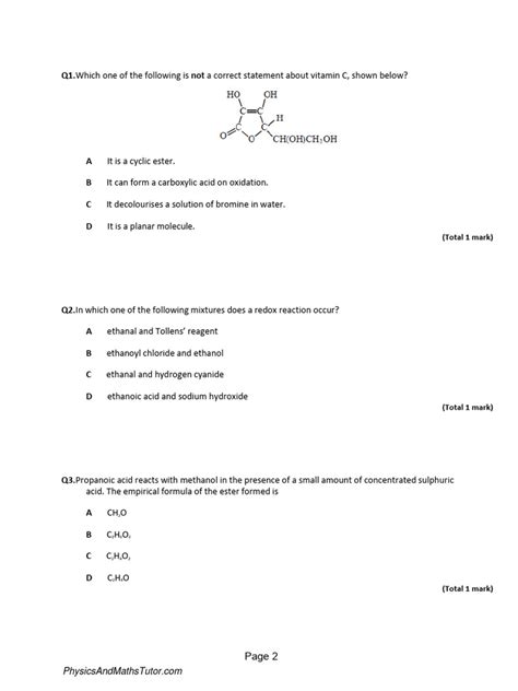 Carboxylic Acids And Derivatives Multiple Choice Qp Pdf Ester Chemical Reactions