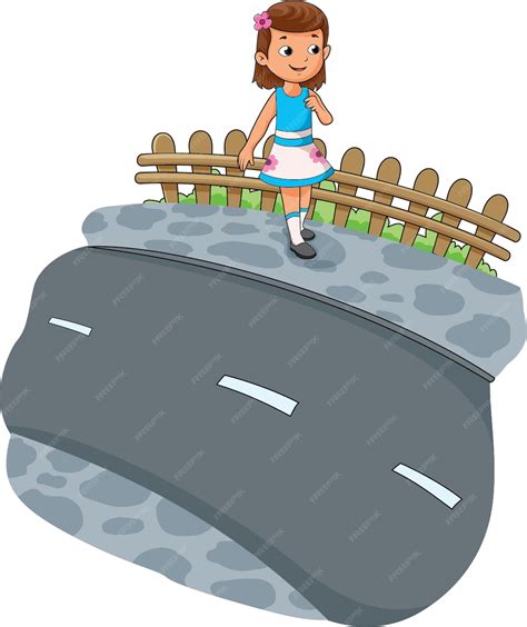 Premium Vector Cute Girl Walking Happily On The Footpath Vector