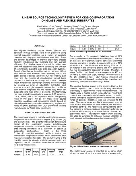 Pdf Linear Source Technology Review For Cigs Co Evaporation On Glass And Flexible Substrates