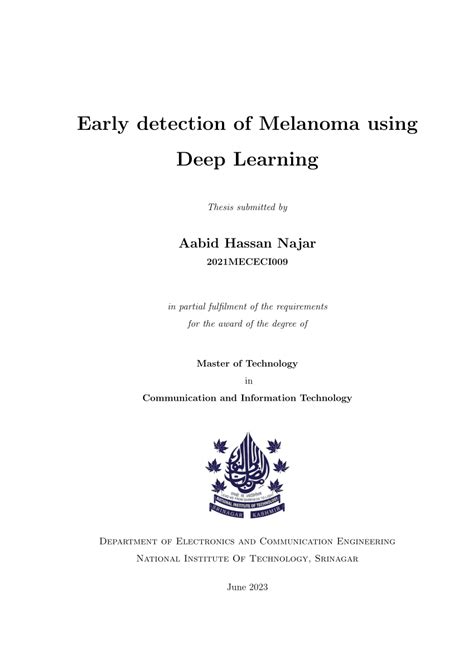 Pdf Early Detection Of Melanoma Using Deep Learning