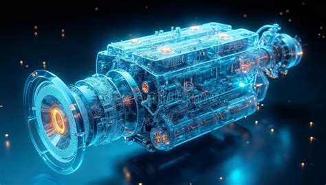 Futuristic Glowing Engine Blueprint In Neon Blue Digital Innovation