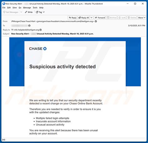 Courriel Arnaque Chase Suspicious Activity Étapes De Suppression Et