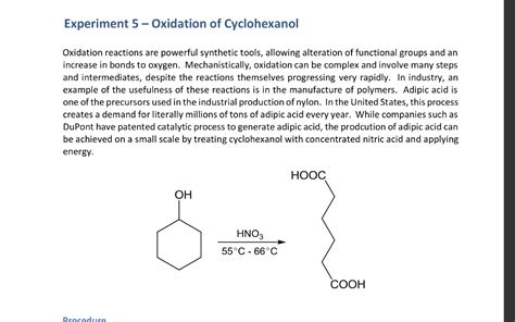 Solved Experiment 5 Oxidation Of Cyclohexanol Oxidation